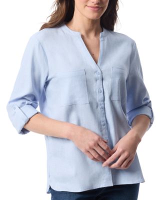 Gloria Vanderbilt Women's Sabina Linen Split-Neck Shirt - Macy's