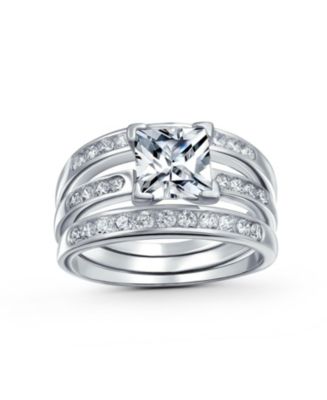 Bling Jewelry Square 2CT Solitaire Princess Cut CZ 3 Triple Pave Band ...