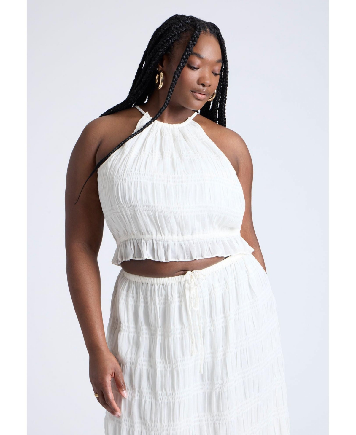 Click here for Eloquii Womens Ruched Tiered Top - Jet stream prices
