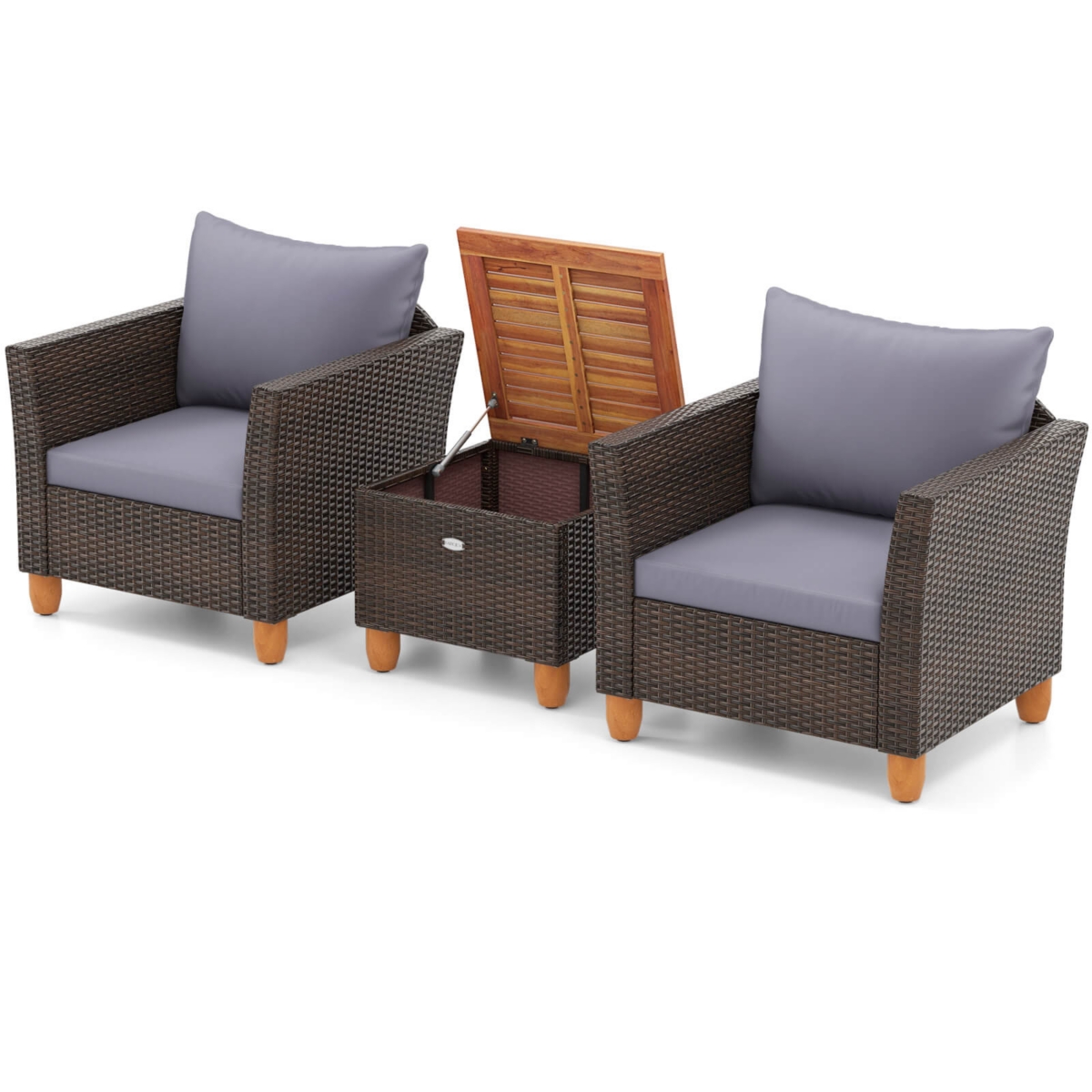 Click here for 3 Pcs Outdoor Patio Rattan Bistro Furniture Set Wo... prices