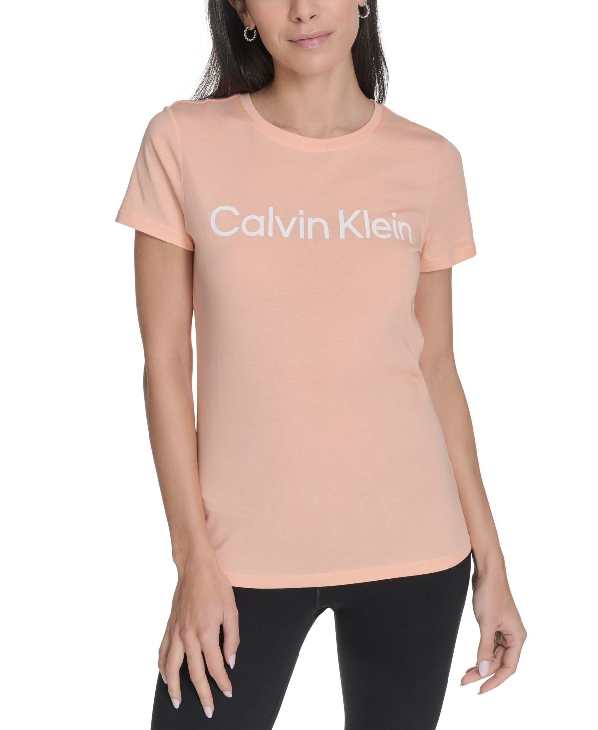 Click here for Calvin Klein Performance Womens Logo T-Shirt - Pea... prices