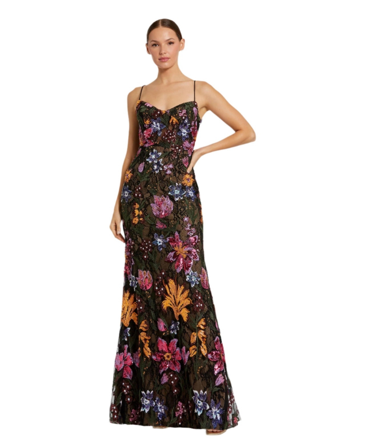 Click here for Mac Duggal Womens Spaghetti Strap Floral Embroider... prices