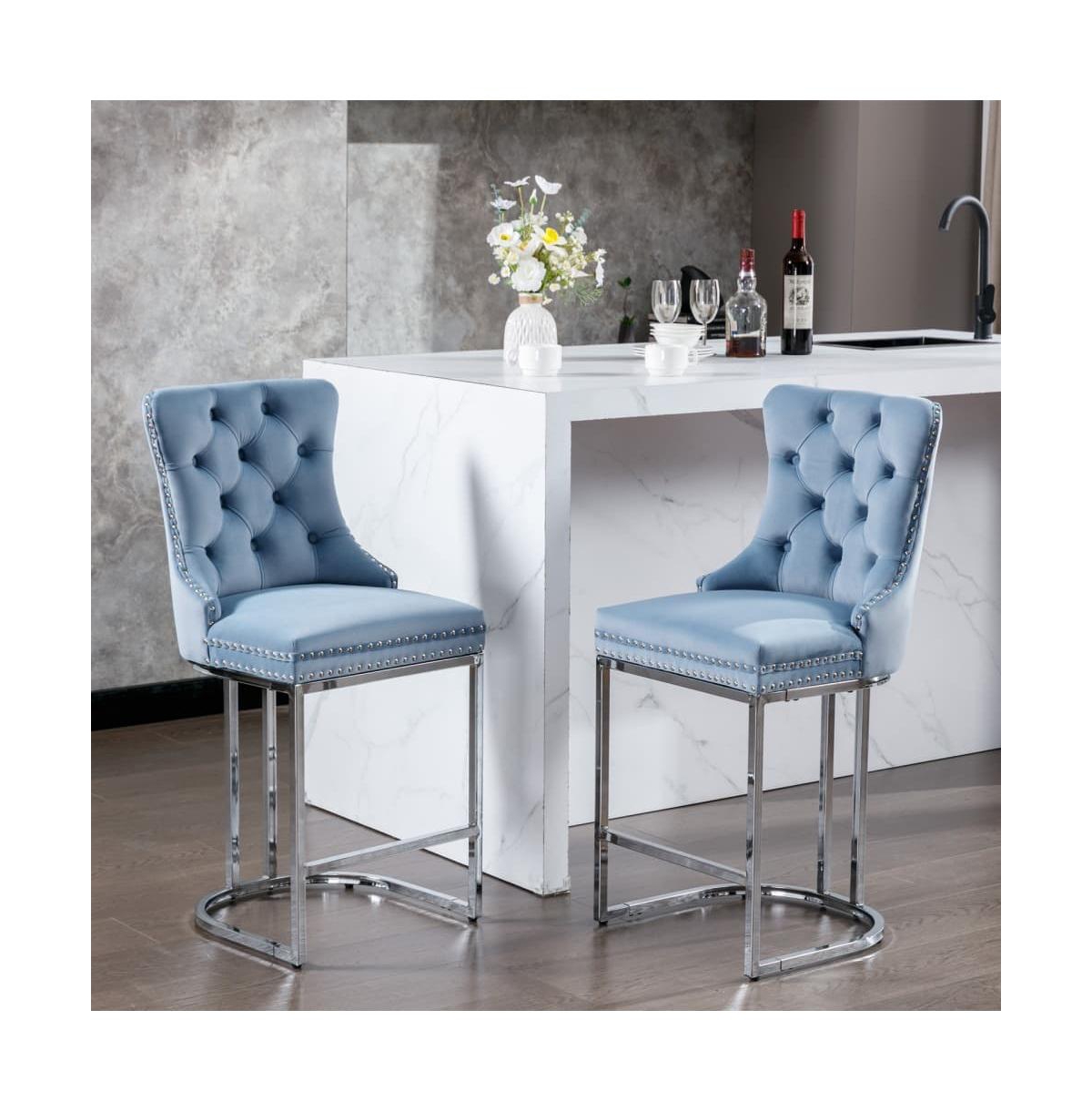 Click here for Set of 2 Counter Height Bar Stools Modern Velvet B... prices