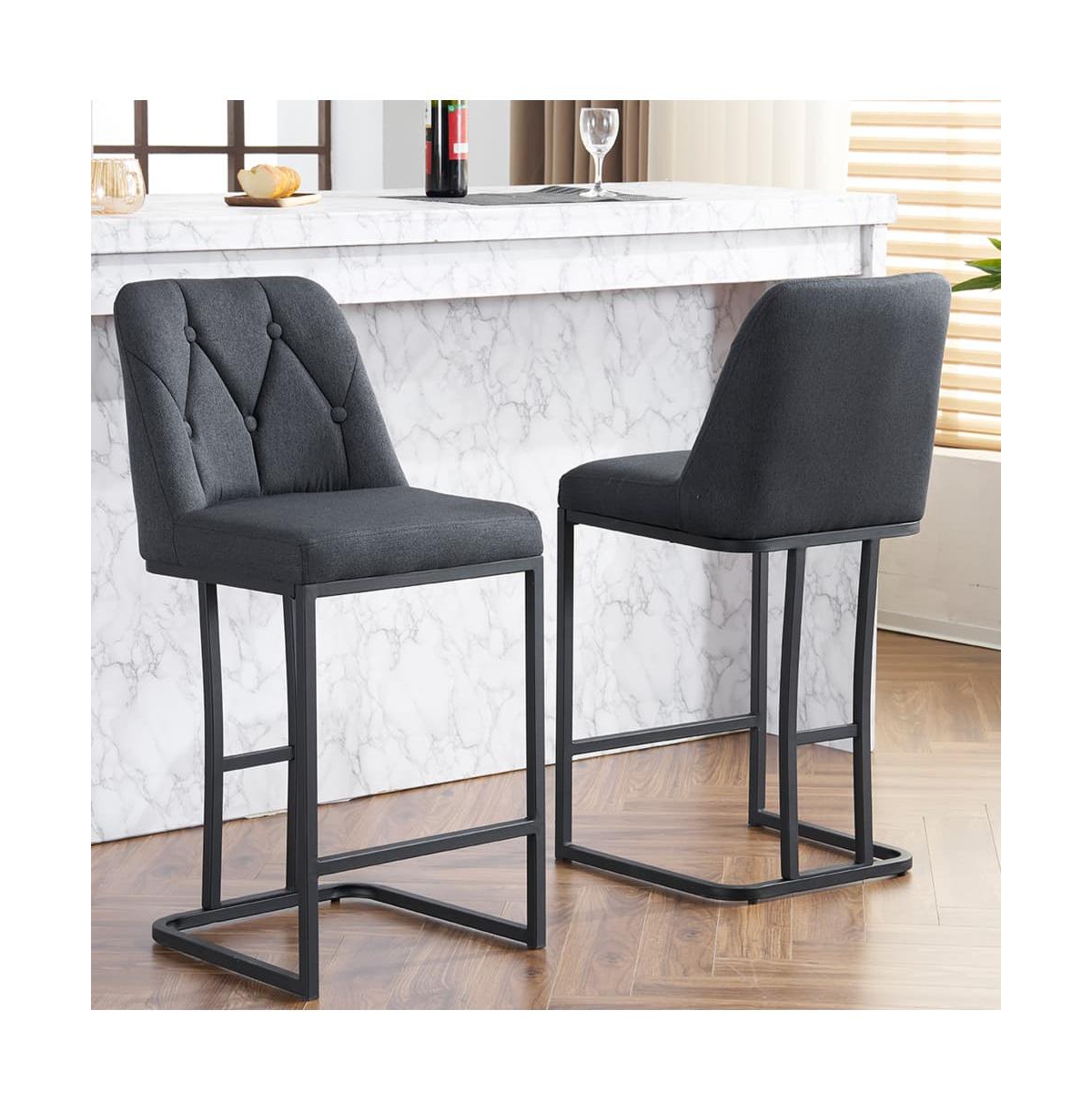 Click here for Set of 2 Modern Upholstered Bar Stools with Tufted... prices