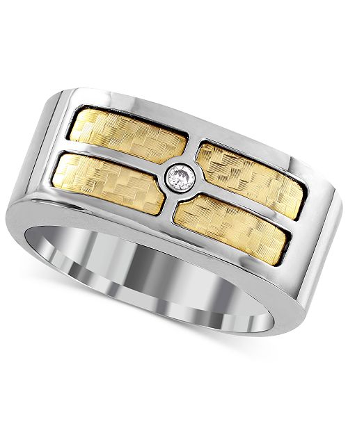 Macy's Men's Diamond Accent Inlay Ring in 18k Gold and Stainless Steel ...