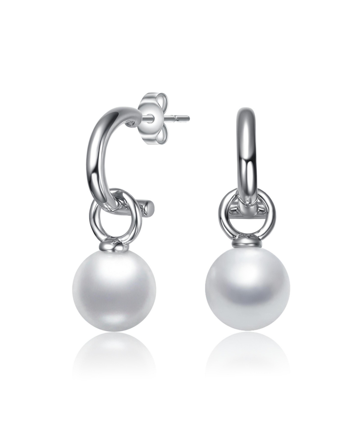Click here for White Gold Plated with Round Pearl Huggie Drop Ear... prices