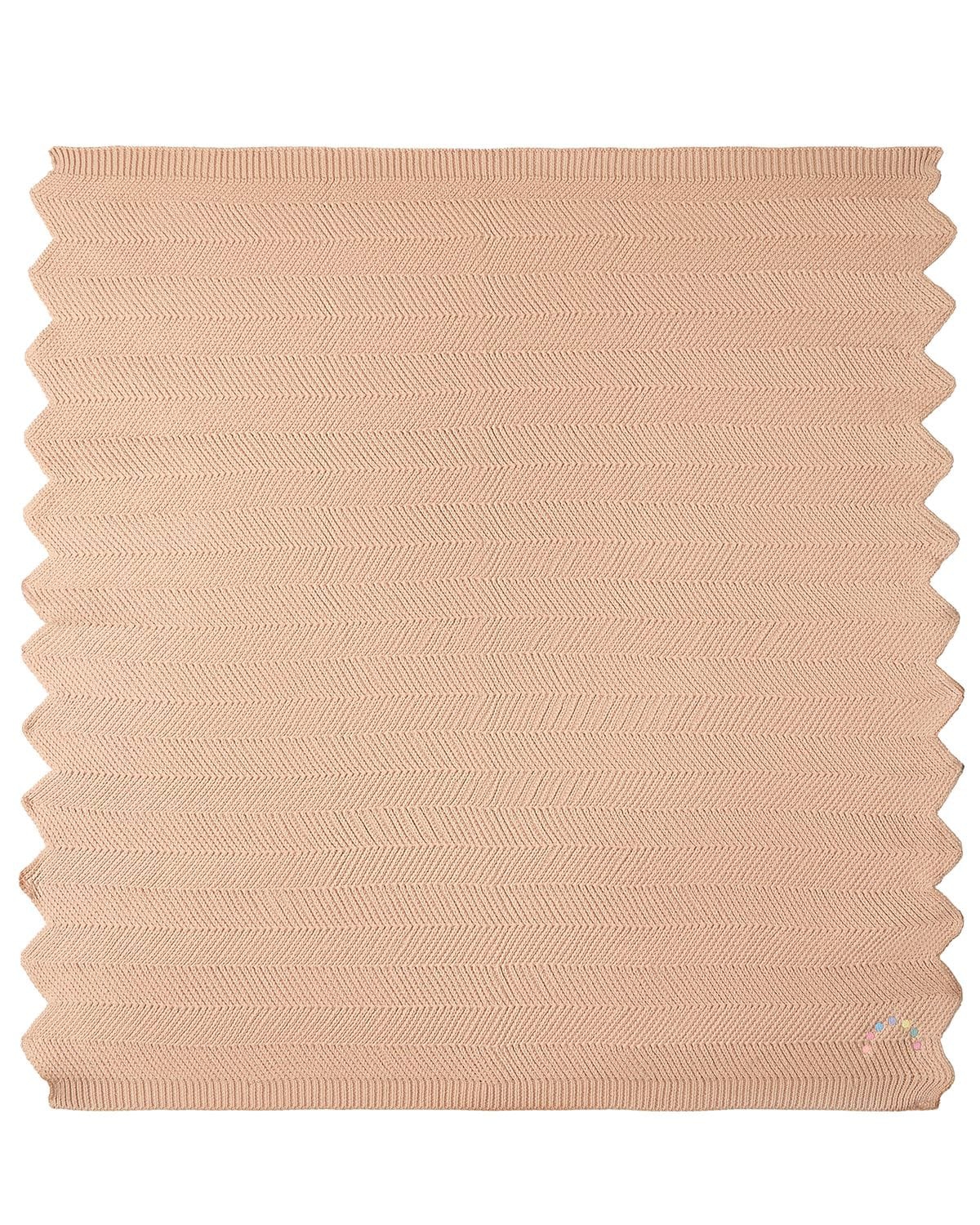 MeMoi Baby Herringbone Knit 100 Cotton Blanket with Carry Pouch - Blush pink
