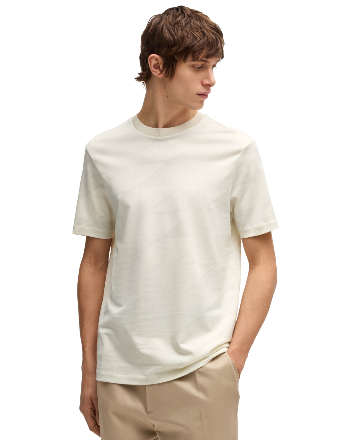 Boss by Hugo Boss Mens Two-Tone Jacquard T-Shirt - Open White