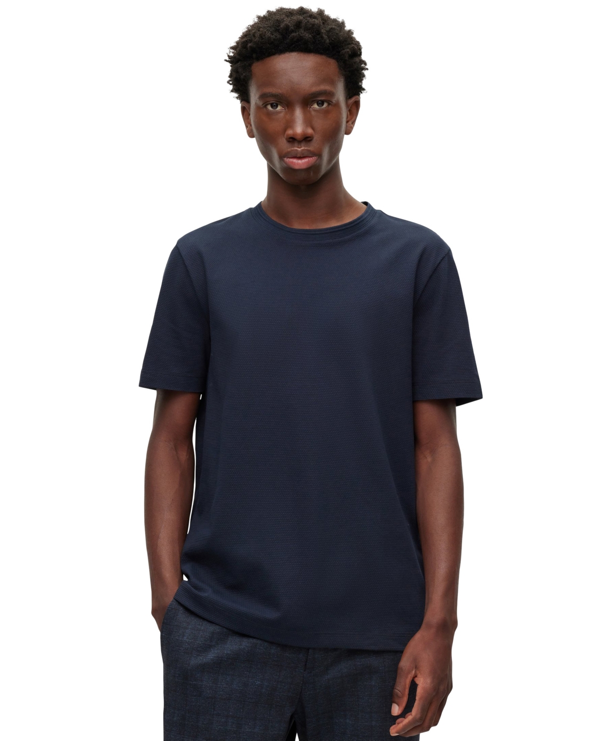 Boss by Hugo Boss Mens Bubble-Jacquard Structure T-Shirt - Dark Blue
