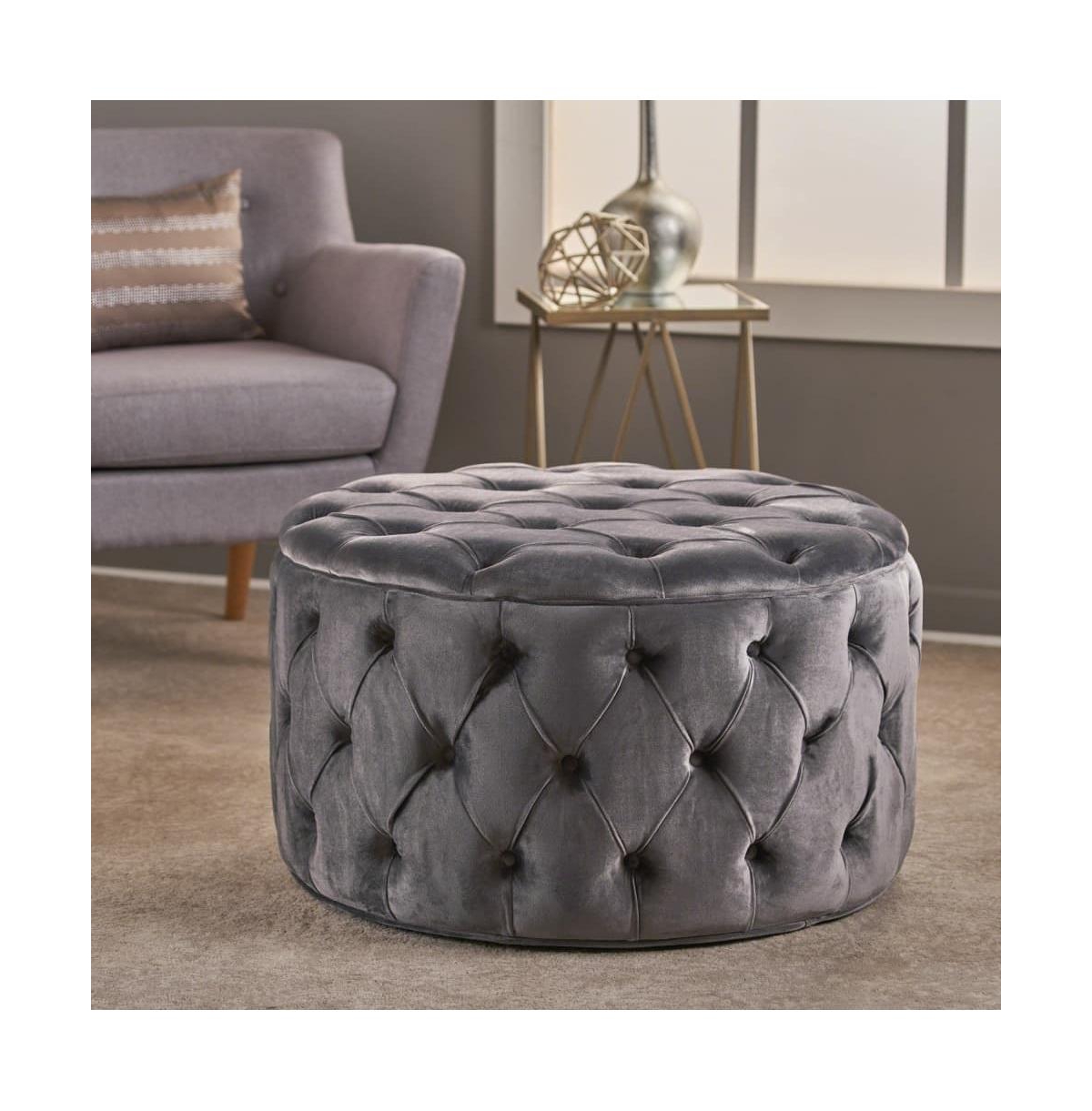 Click here for Round Velvet Ottoman Upholstered Footstool for Liv... prices