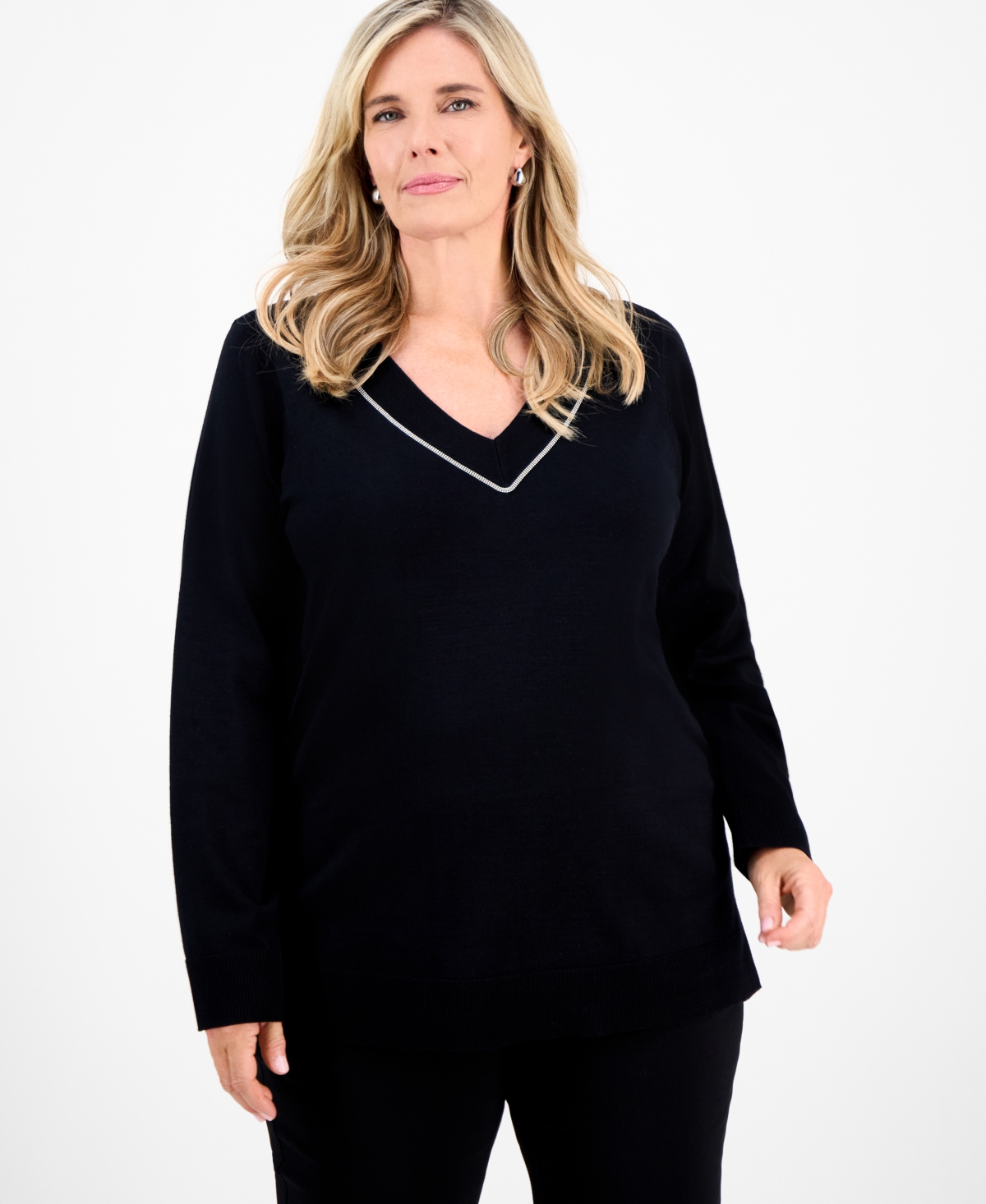 Click here for Jm Collection Plus Size Embellished V-Neck Sweater... prices