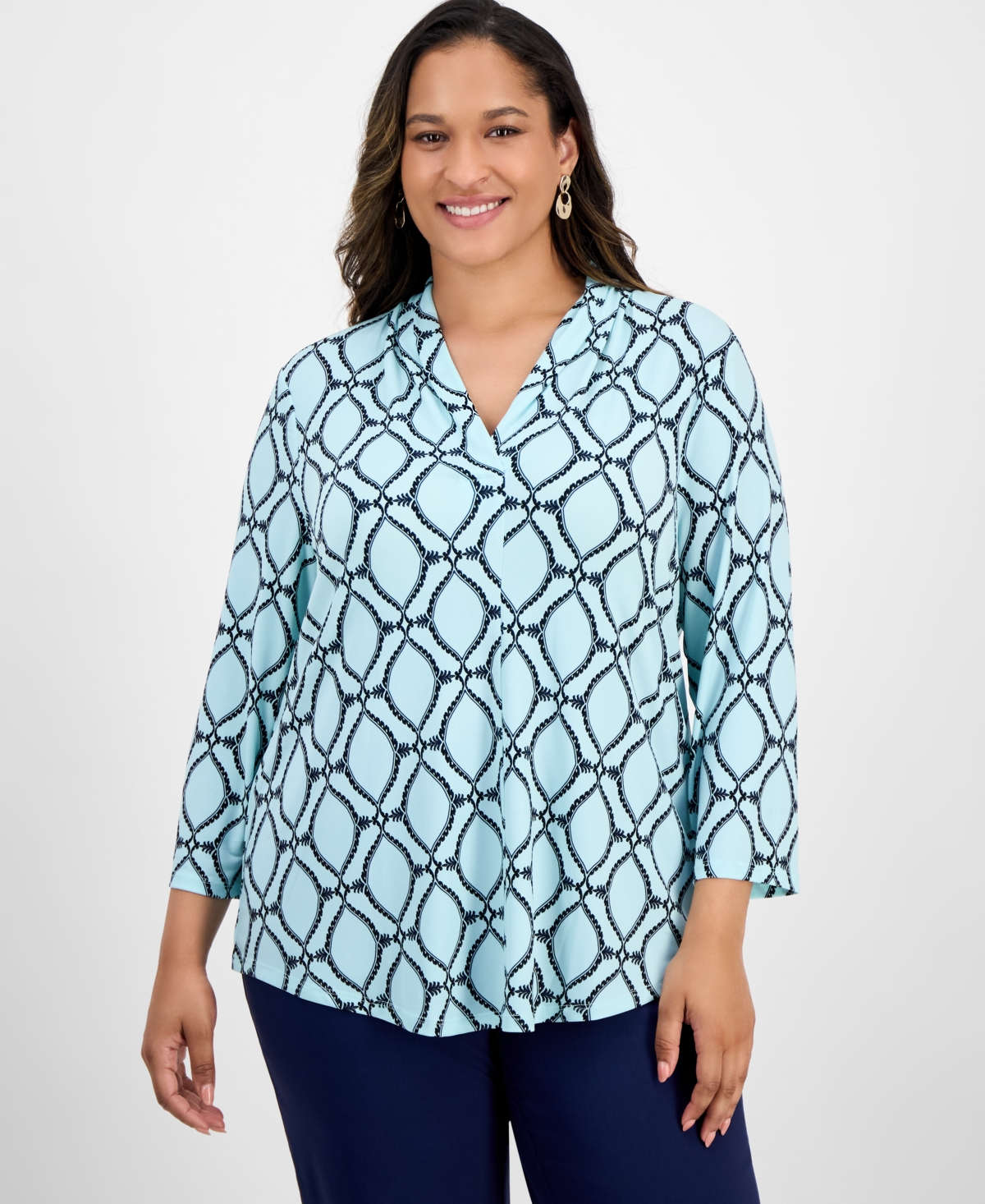 Click here for Jm Collection Plus Size Printed V-Neck Top  Exclus... prices