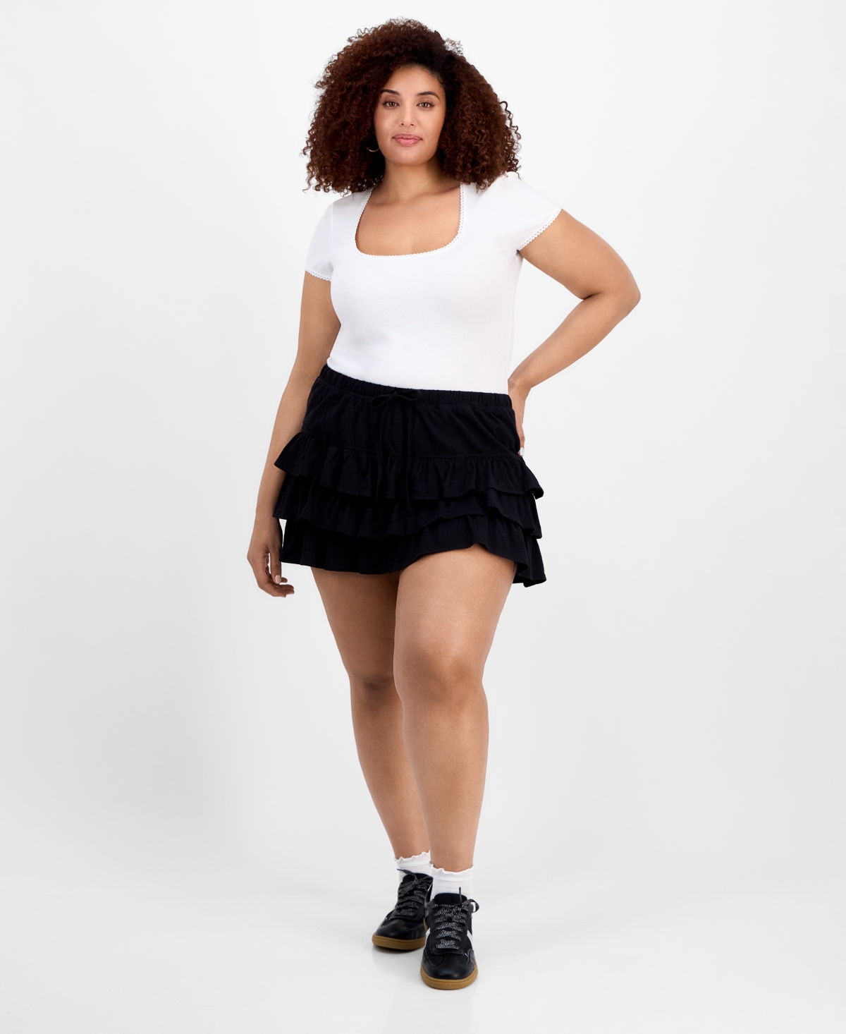 Click here for Madden Girl Trendy Plus Size Cotton Ruffled Mini S... prices