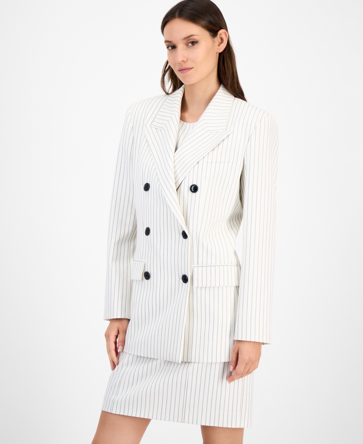 Click here for Hugo Womens Pinstriped Oversized Blazer - Open prices
