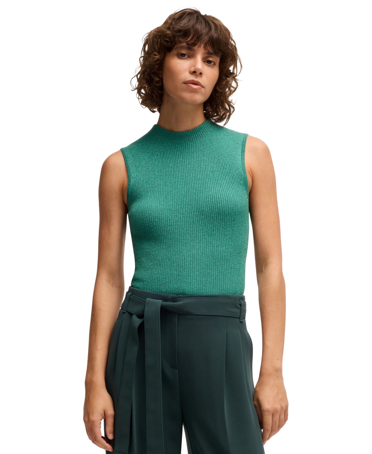 Boss by Hugo Boss Womens Sleeveless Ribbed Top - Open Green
