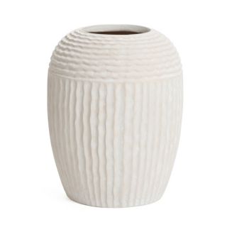 LuxenHome Beige Ribbed Round 15.2-Inch Tall MgO Vase - Macy's