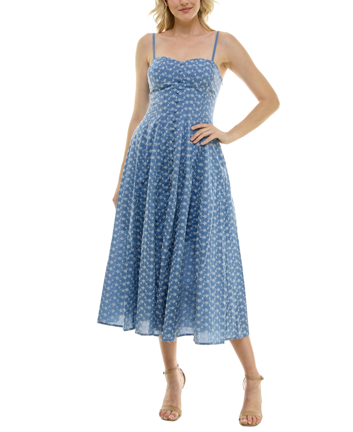 Click here for Taylor Petite Sweetheart-Neck Embroidered Midi Dre... prices