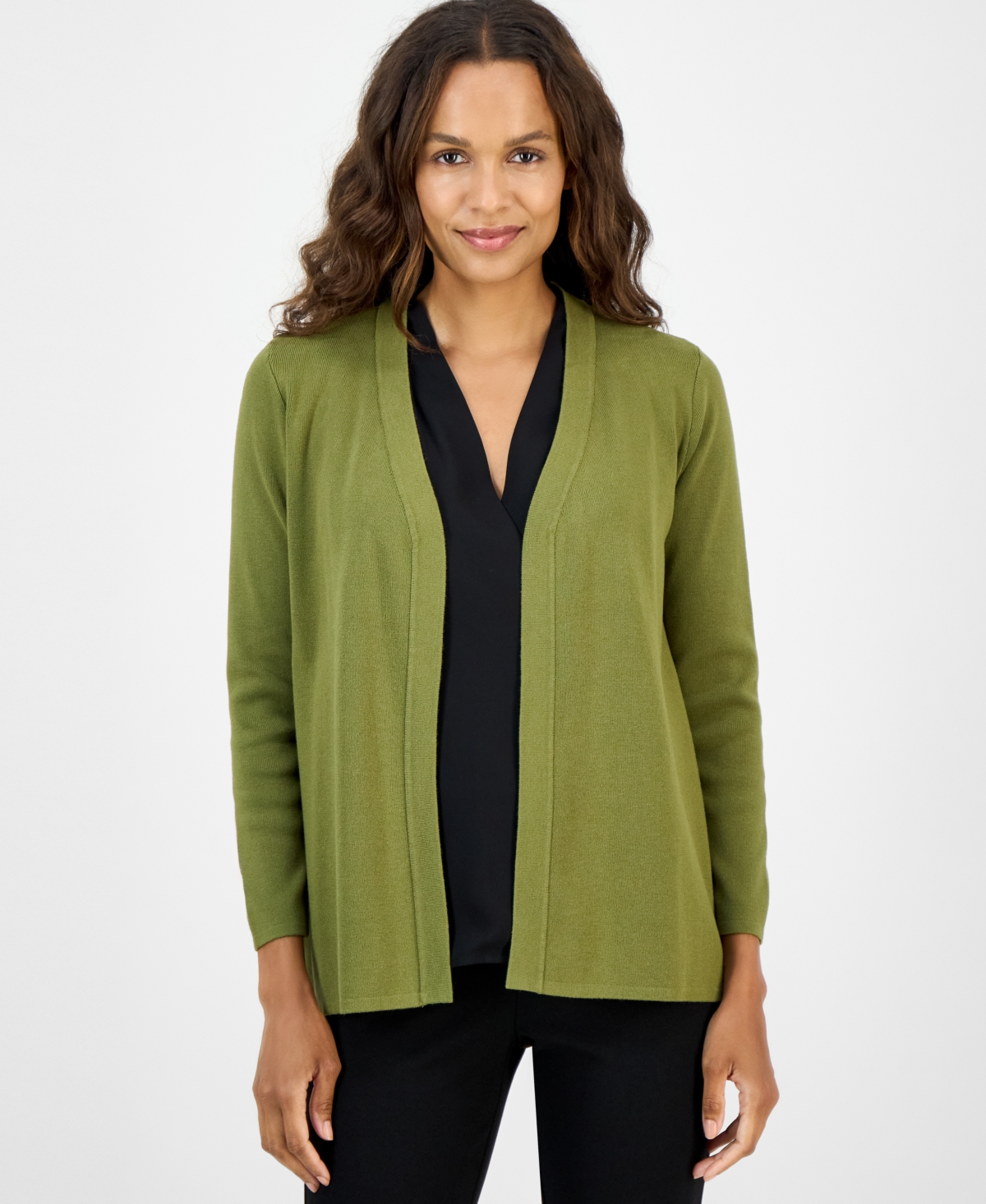 Petite Anne Klein Newport Kissing Solid Open Front Cardigan
