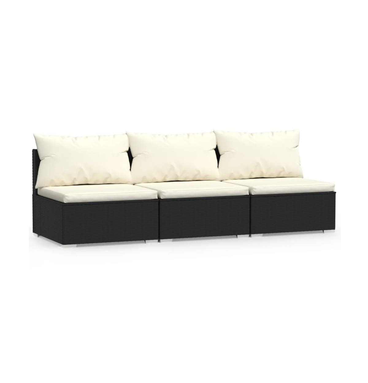 Click here for 3 Seat Patio Sofa with Cushions Black Poly Rattan... prices