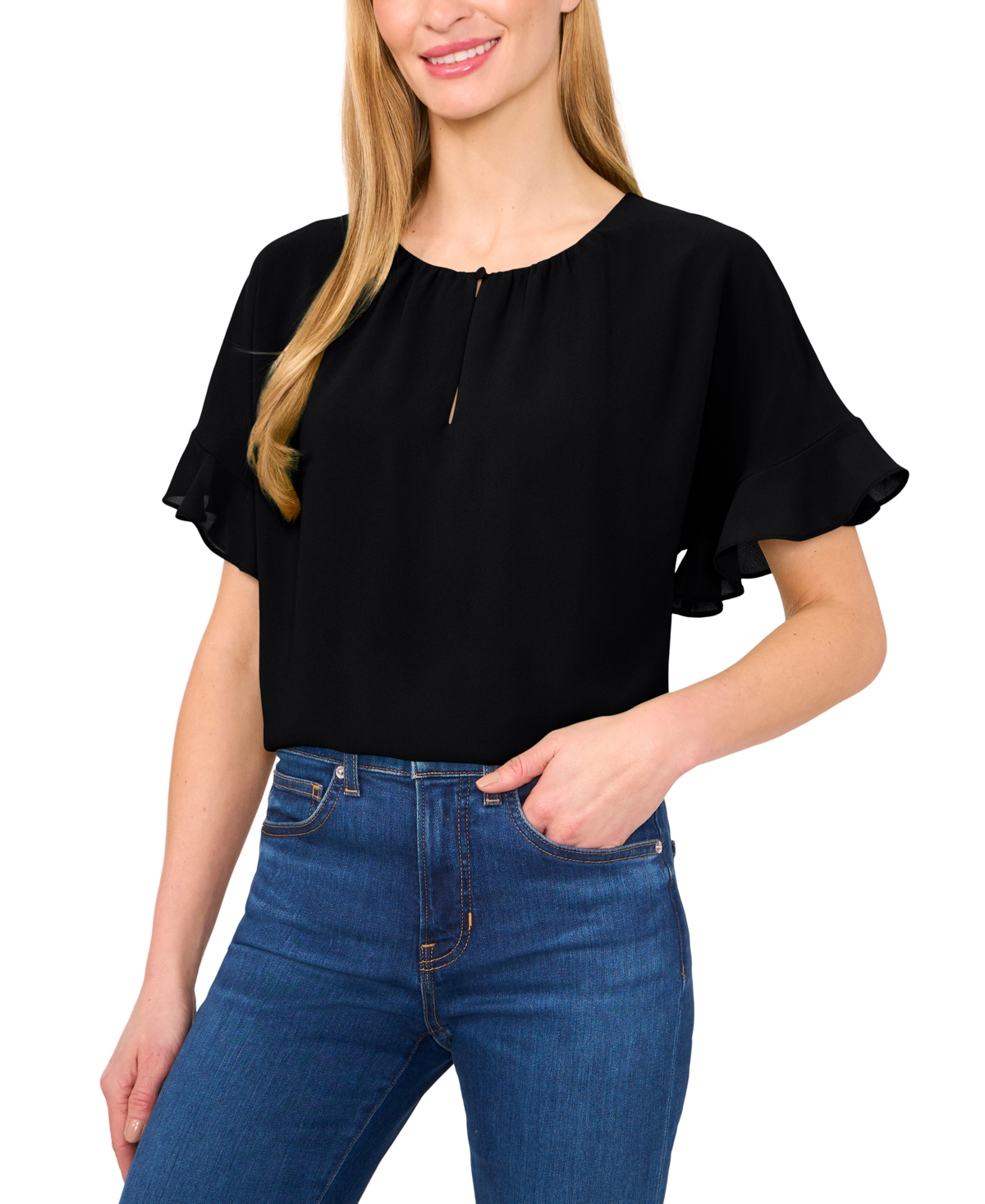 Click here for CeCe Womens Short-Sleeve Half Button Flowy Blouse... prices