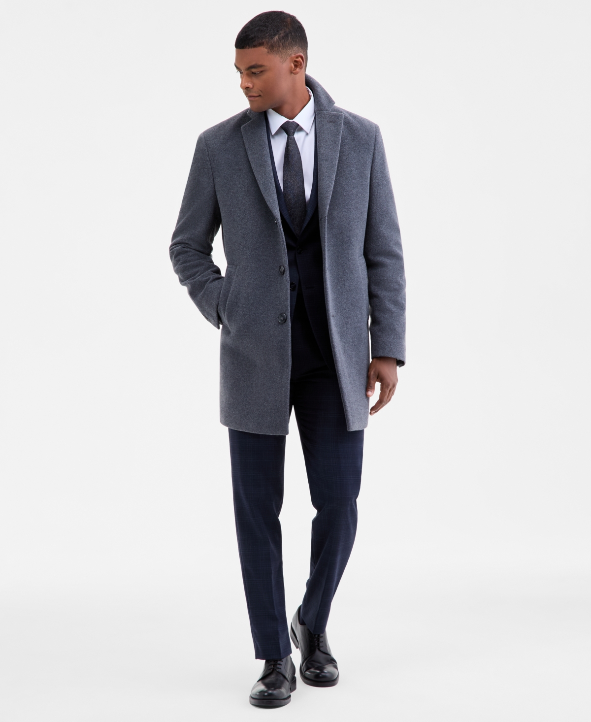 Click here for Calvin Klein Mens Prosper Wool-Blend Slim Fit Over... prices