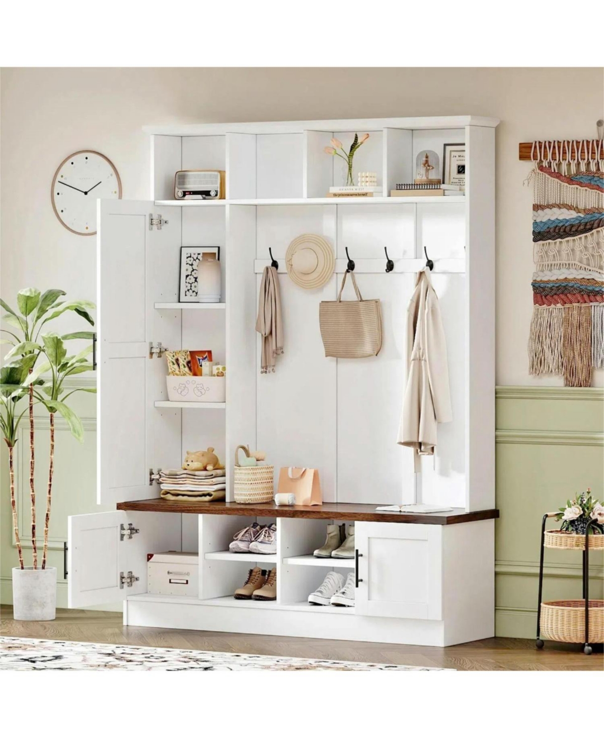 Click here for 3-in-1 Hall Tree and Bench with 6 Hooks and Shelve... prices