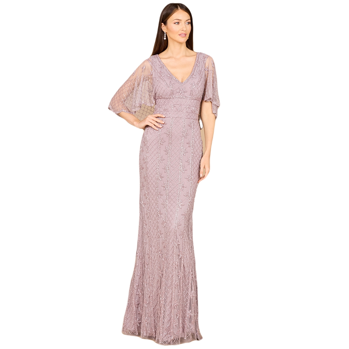 Click here for Lara Womens Cape Sleeve Mermaid Gown - Lilac prices