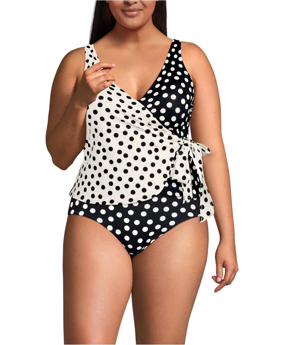 Click here for Lands End Plus Size Side Tie Tankini Top - Black/e... prices