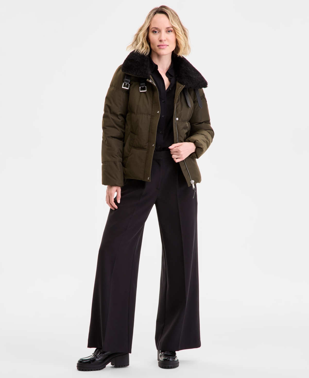 Click here for Dkny Womens Faux-Fur-Collar Zip-Front Puffer Coat... prices