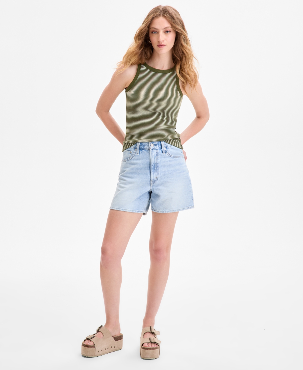 Click here for Levis Womens Cotton Cinch-Waist Denim Shorts - Abr... prices