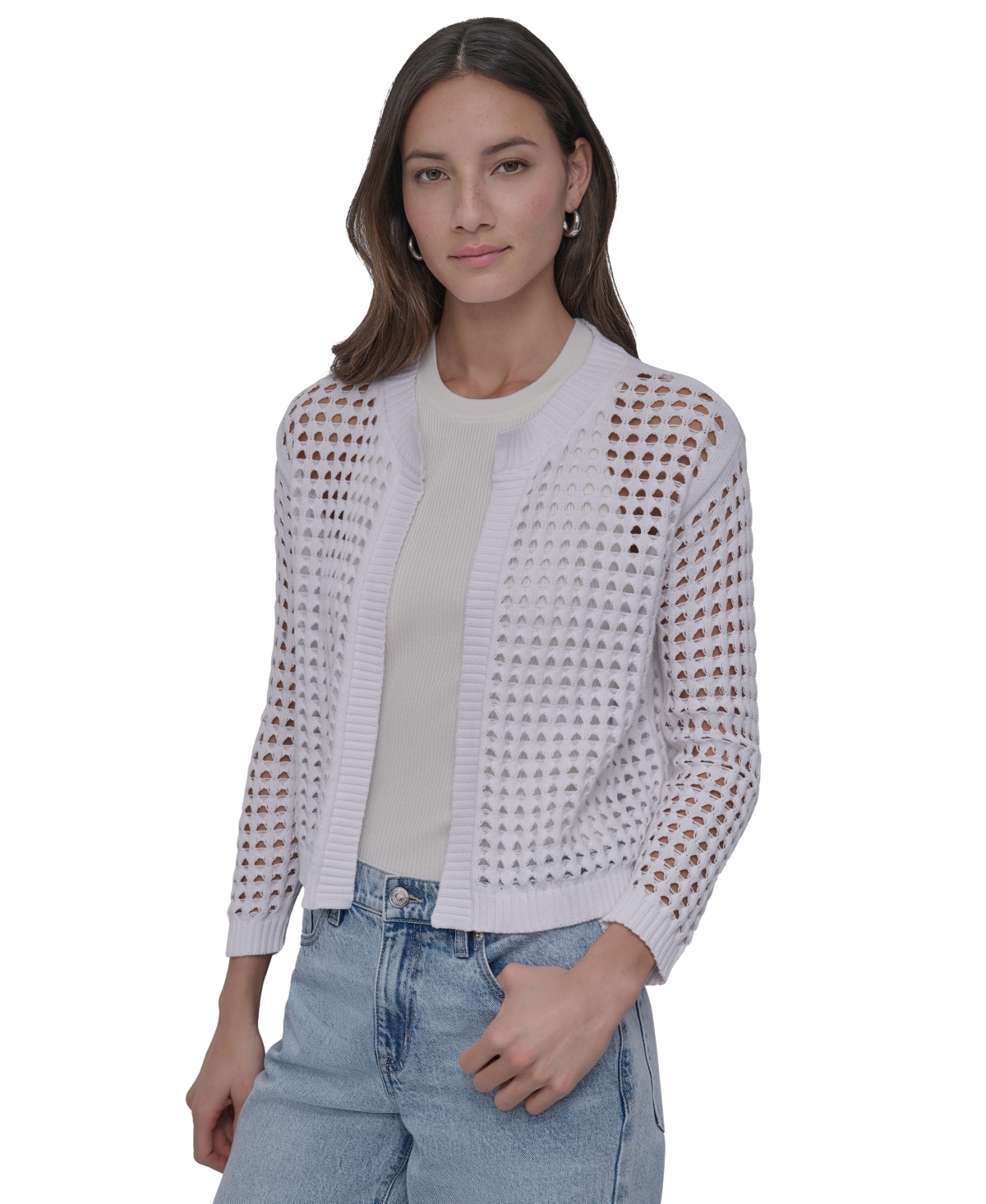 Click here for Dkny Jeans Petite Open-Stitch Cardigan - White prices