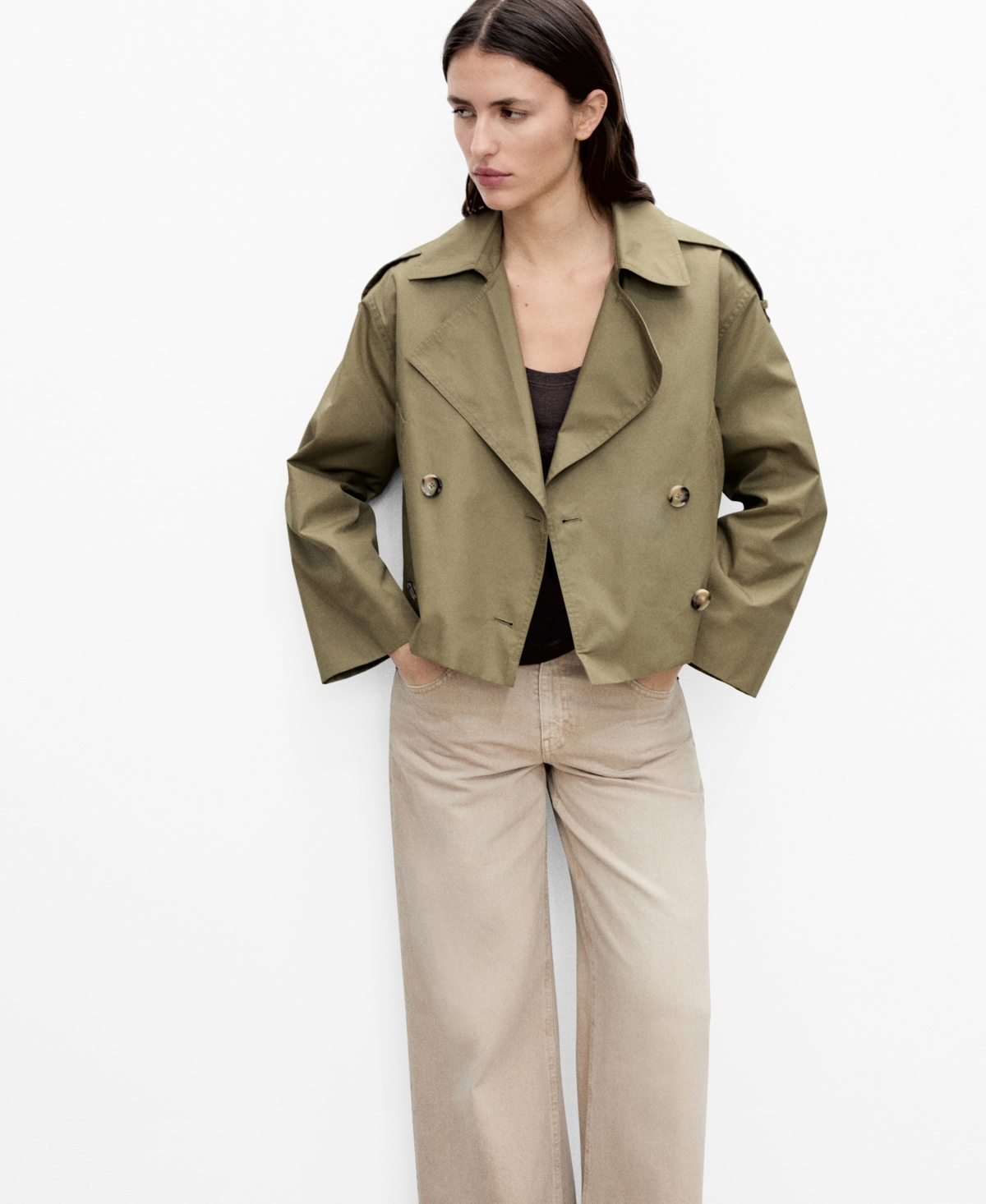Click here for Mango Womens Double-Breasted Cropped Trench Jacket... prices