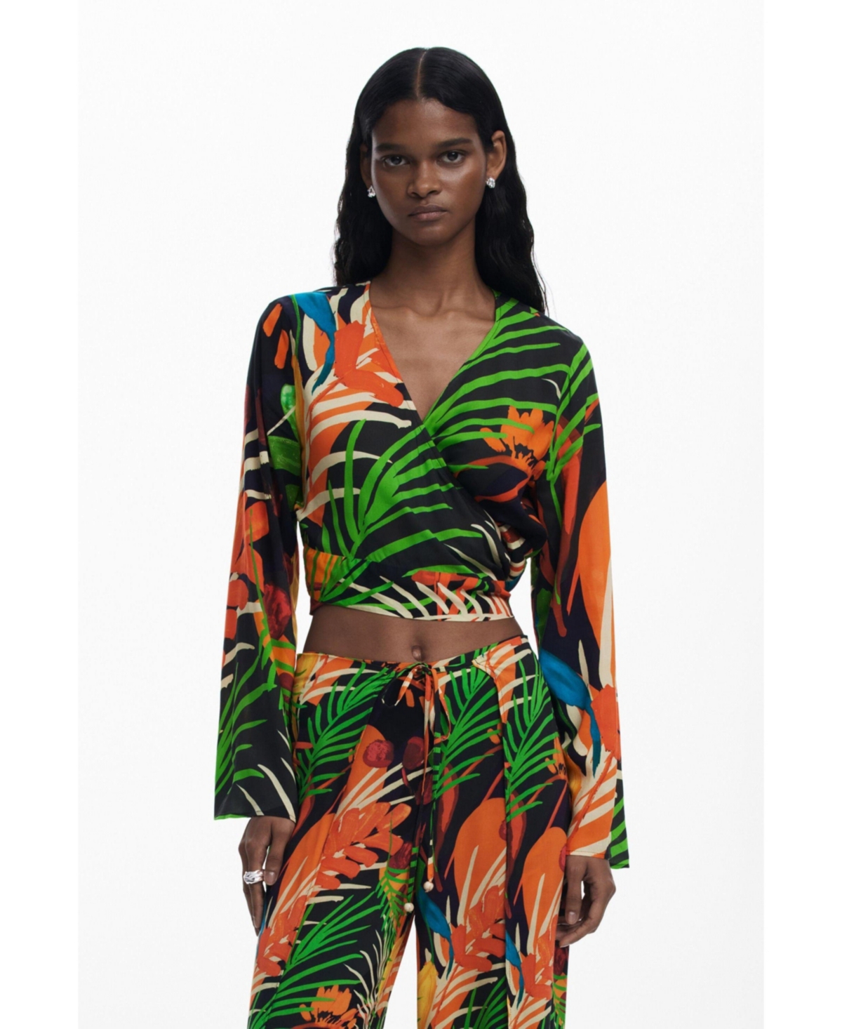 Click here for Desigual Womens Tropical wrap top - Black prices