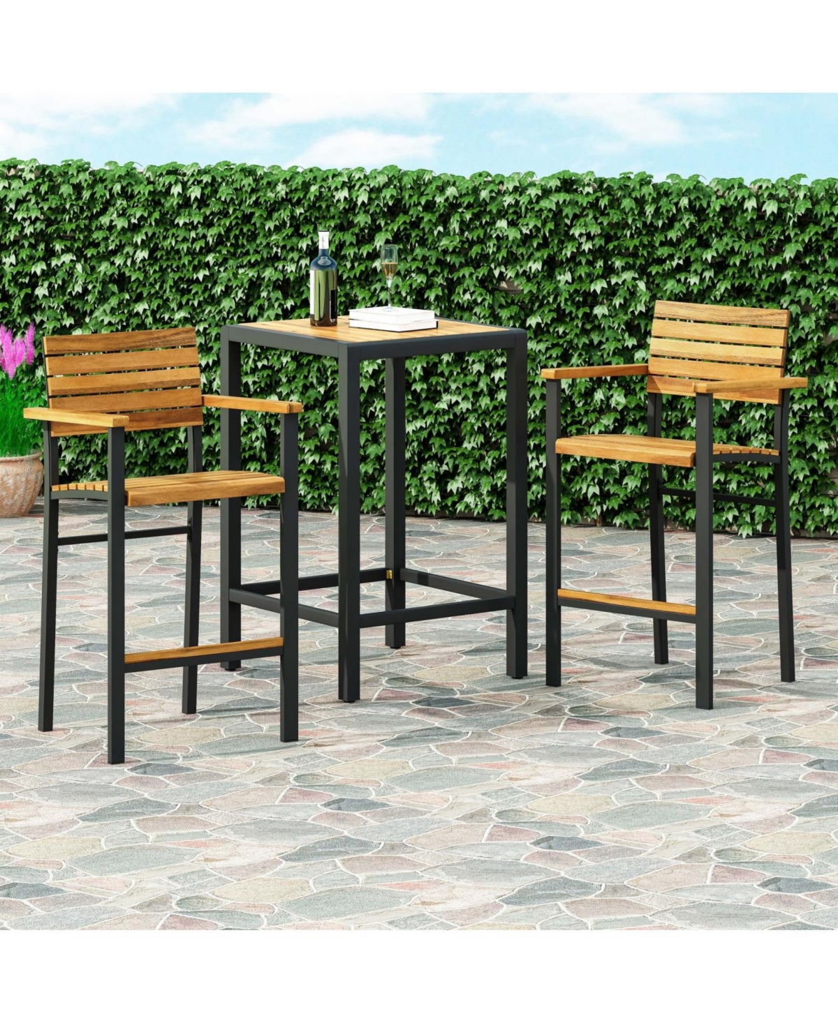 Click here for Modern Industrial Acacia Wood Barstool Set of 2  T... prices