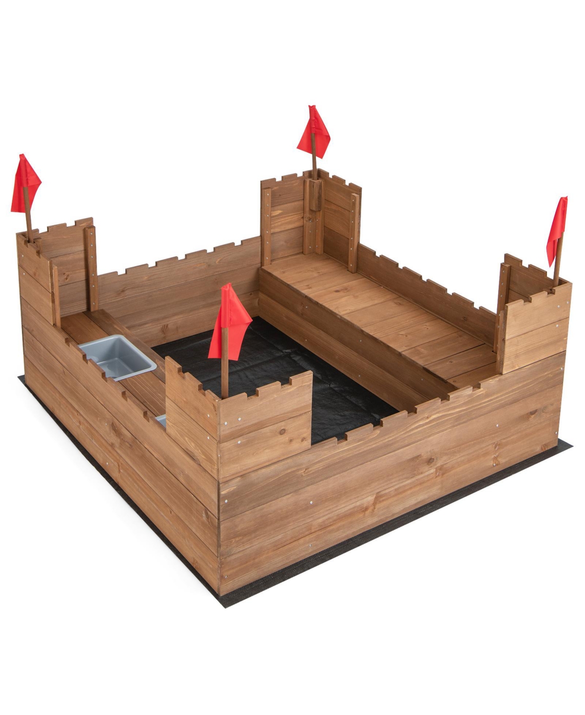 Click here for Kids Wooden Sandbox with Bottom Liner and Red Flag... prices