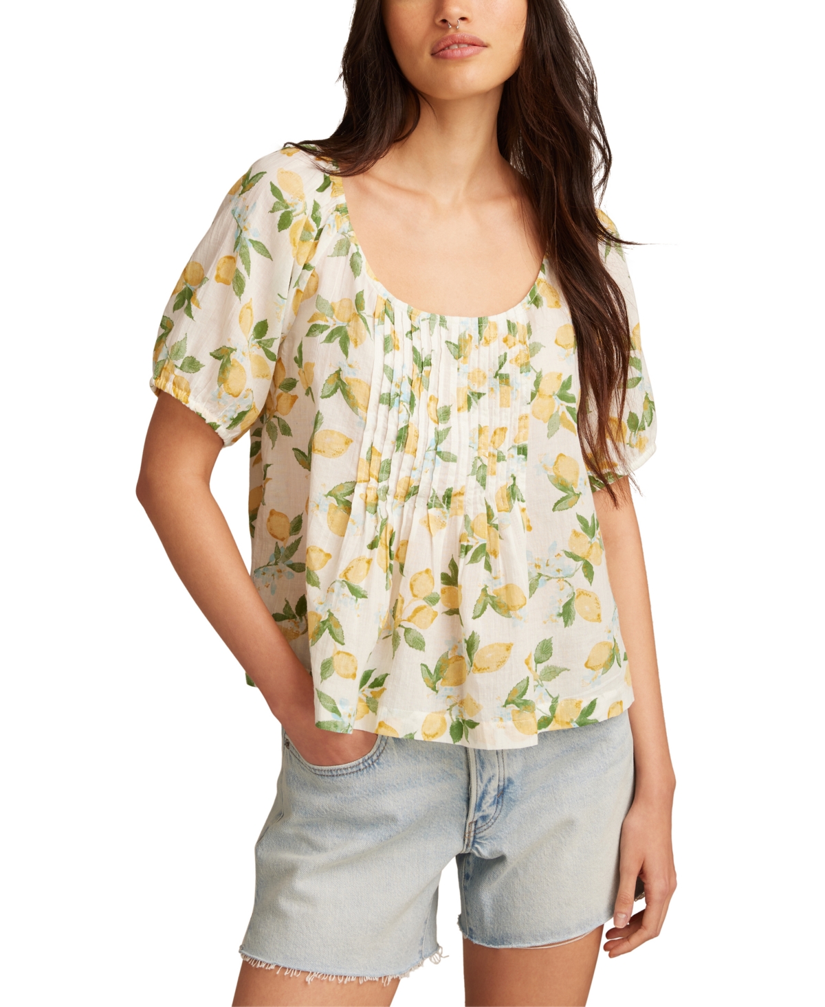 Click here for Lucky Brand Womens Cotton Lemon-Print Babydoll Top... prices