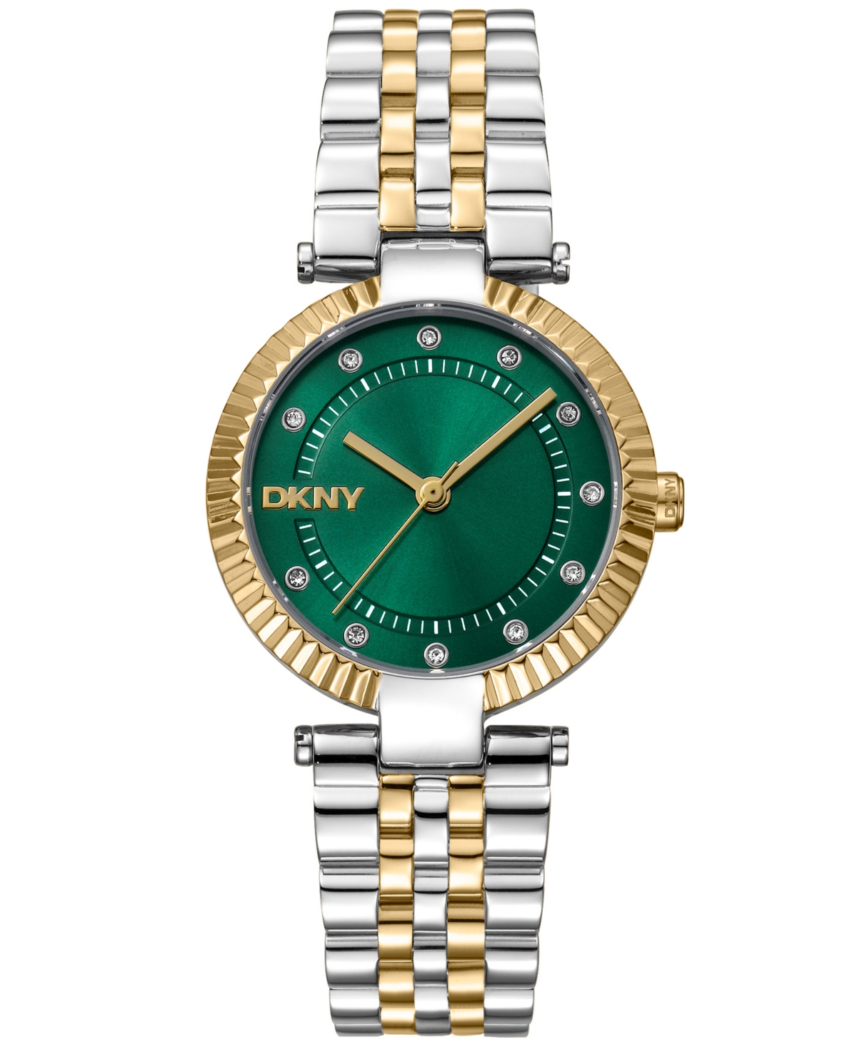 Click here for Dkny Womens Essential Glitz Dark Green Dial Gold T... prices
