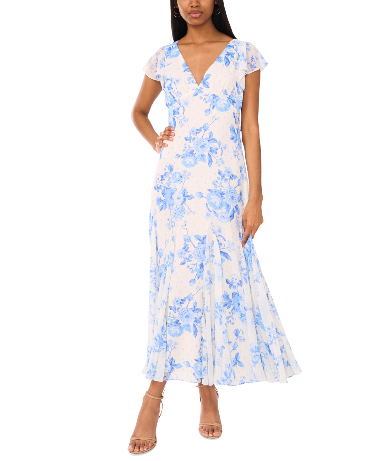 Click here for CeCe Womens Printed V-Neck Flutter-Sleeve Chiffon... prices