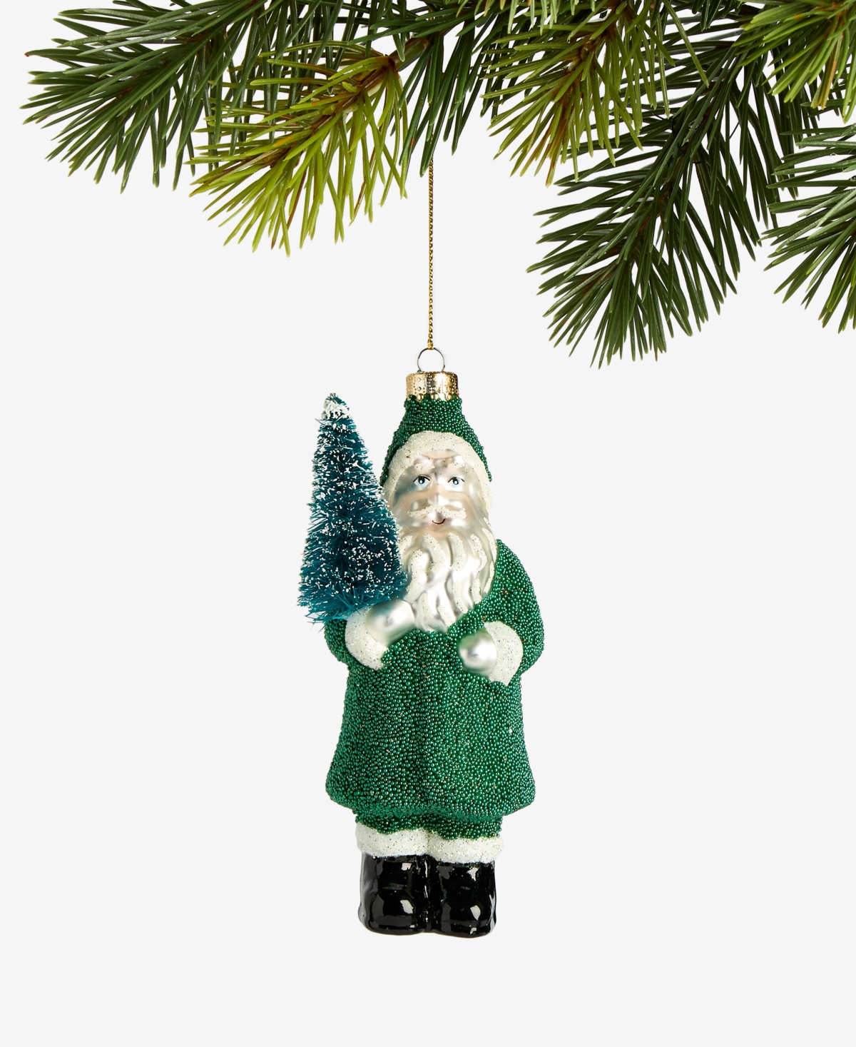 Click here for Holiday Lane Enchanted Emerald Green Santa Ornamen... prices