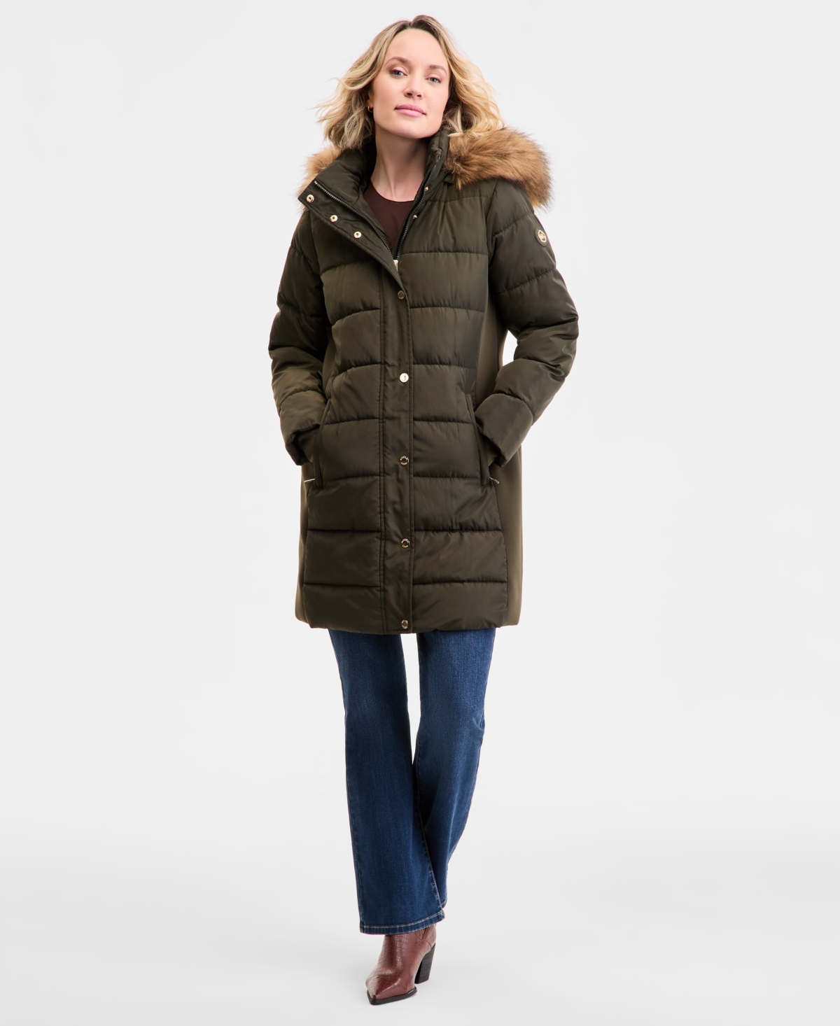 Click here for Michael Michael Kors Womens Faux-Fur-Trim Hooded P... prices