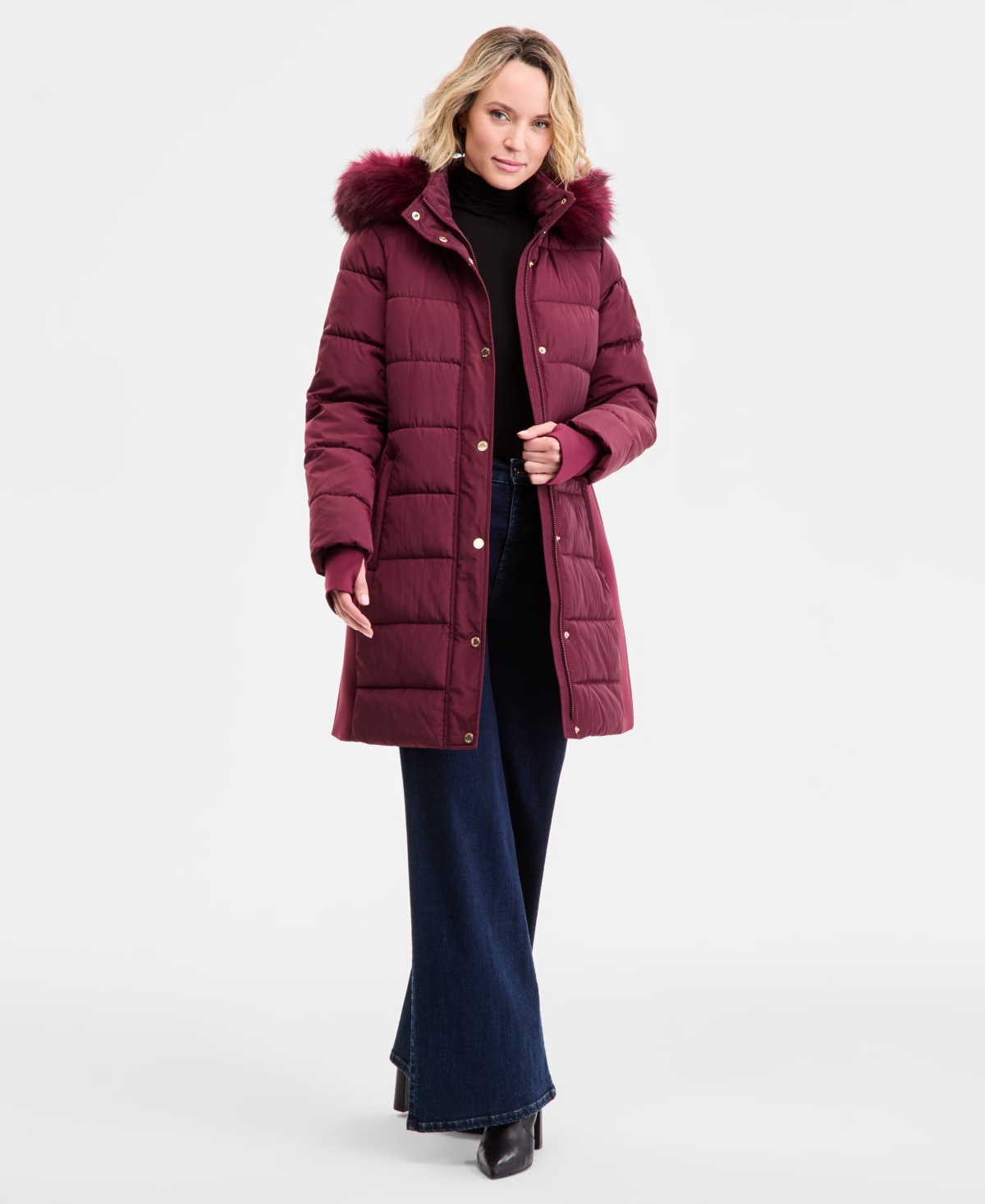 Click here for Michael Michael Kors Womens Faux-Fur-Trim Hooded P... prices