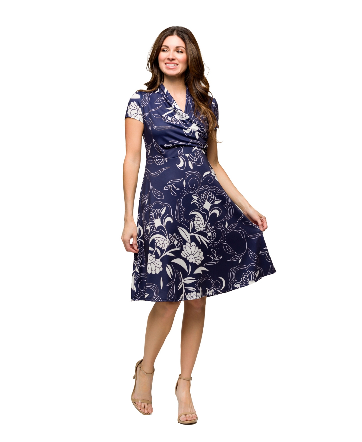 Click here for 24seven Comfort Apparel Womens Navy Print Short Sl... prices