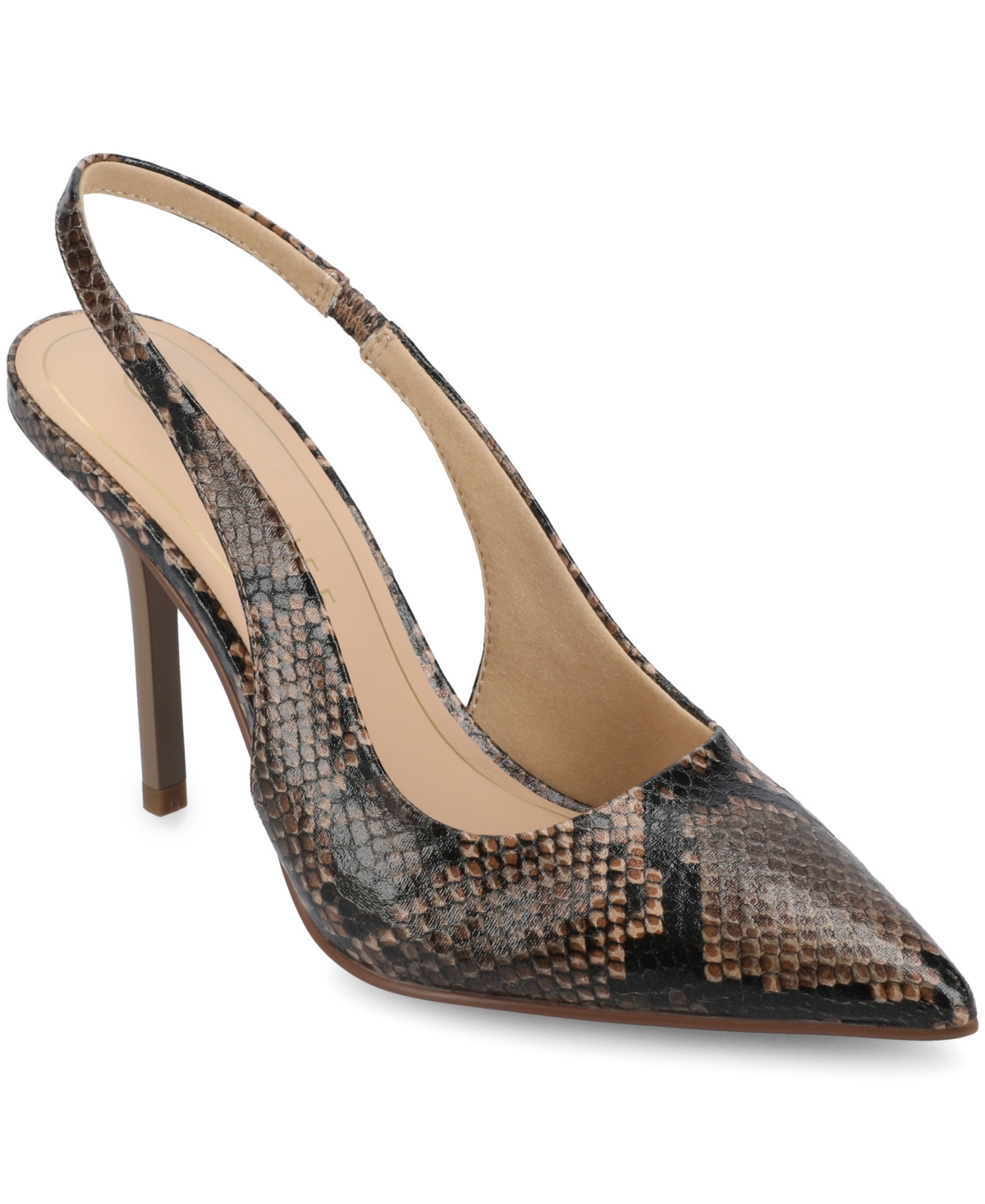 Journee Collection Womens Elenney Pointed Toe Slingback Pumps - Snake  Brown