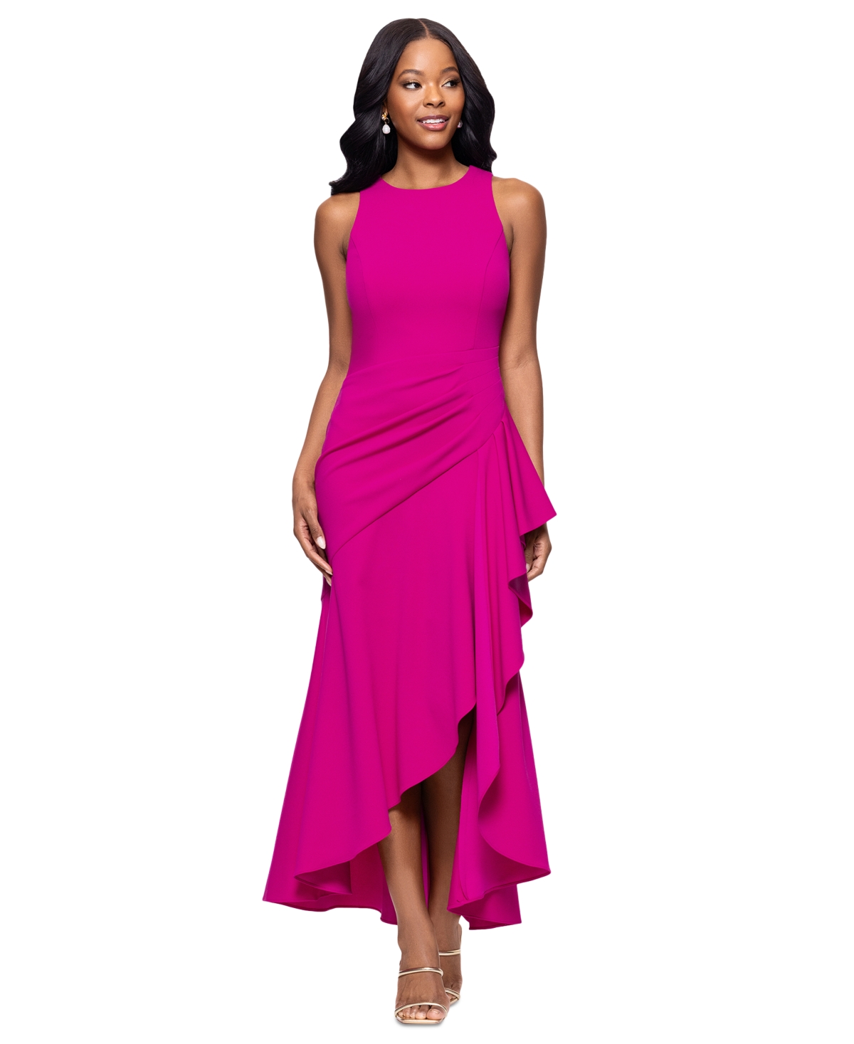 Click here for Betsy & Adam Petite Sleeveless Scoop-Neck Ruffle D... prices