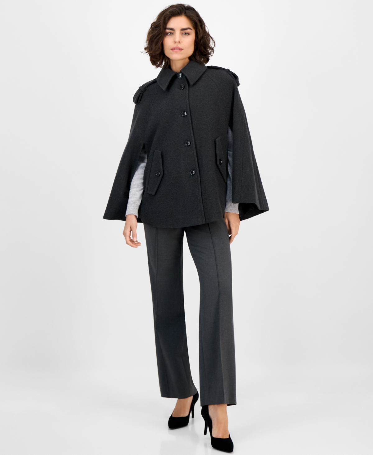 Click here for Anne Klein Womens Short Cape Coat - Charcoal prices