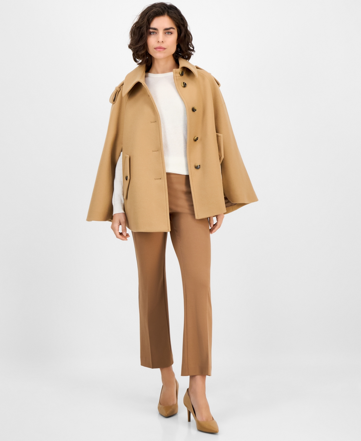 Click here for Anne Klein Womens Short Cape Coat - Camel prices