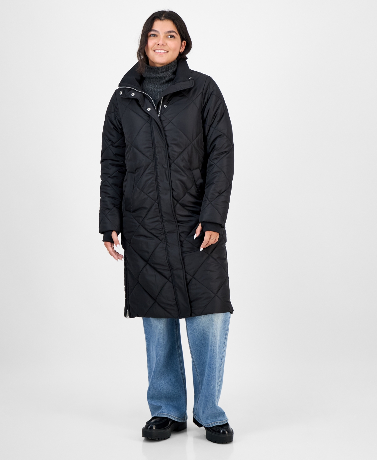 Click here for CoffeeShop Juniors Shawl-Collar Quilted Coat - Bla... prices