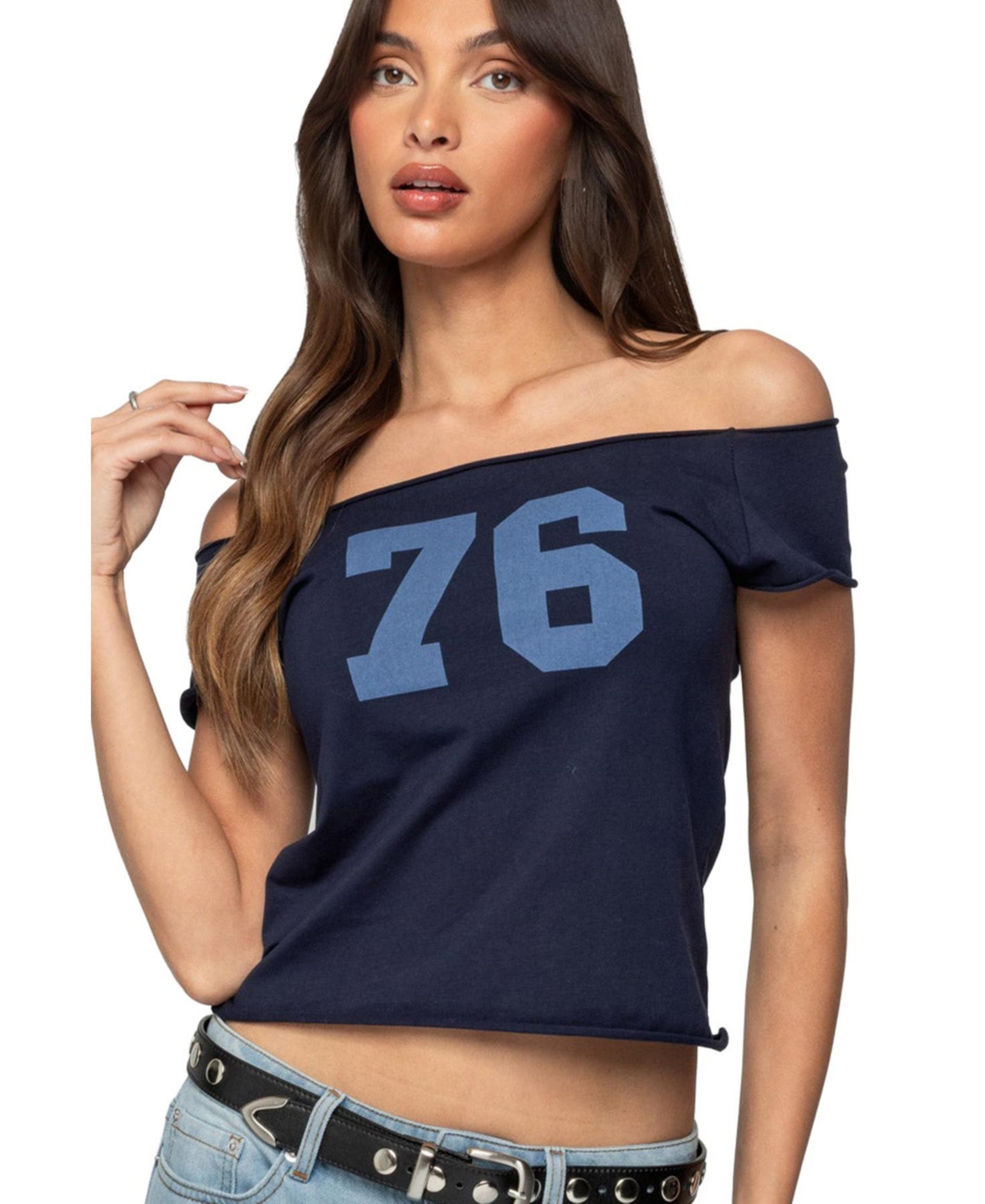 Click here for Edikted Womens 76 Off Shoulder Top - Navy prices