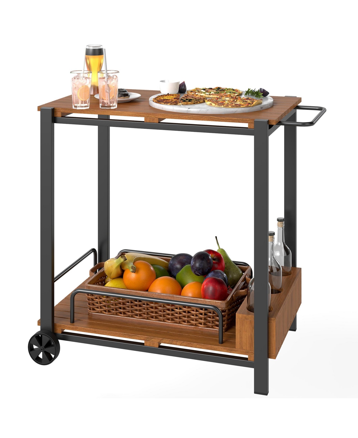 Click here for Outsunny Acacia Wood Outdoor Bar Cart  2-Tier Outd... prices