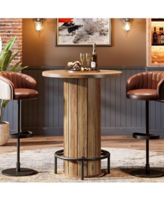 Tribesigns Round Bar Table, 39.4" H Wood Bistro Pub Table with Metal Ring Footrest for Dining ...